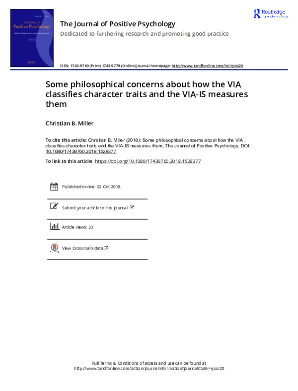 (PDF) Some philosophical concerns about how the VIA classifies ...