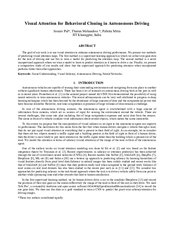 (PDF) Visual Attention for Behavioral Cloning in Autonomous Driving | Tharun Mohandoss ...
