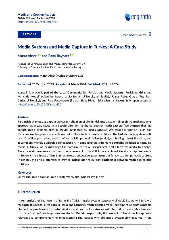(PDF) Media Systems and Media Capture in Turkey A Case Study