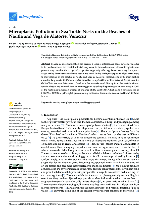 (PDF) Microplastic Pollution in Sea Turtle Nests on the Beaches of Nautla and Vega de Alatorre ...