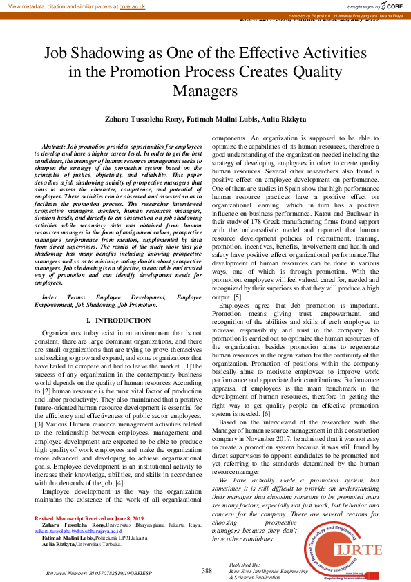 (PDF) Job Shadowing as One of the Effective Activities in the Promotion ...