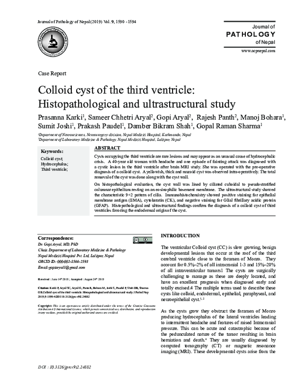 (PDF) Colloid cyst of third ventricle: Histopathological and ...