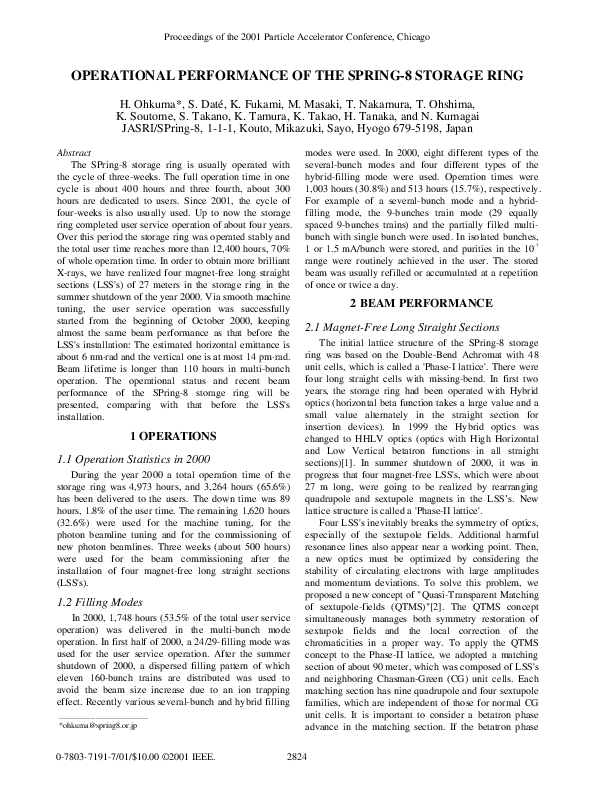(PDF) Operation and performance of the SPring8 storage ring