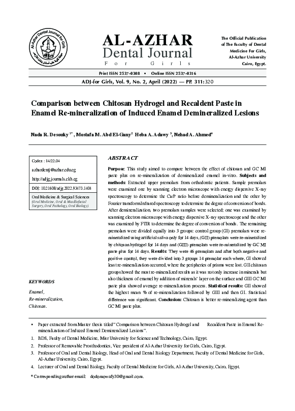 (PDF) Comparison between Chitosan Hydrogel and Recaldent Paste in ...