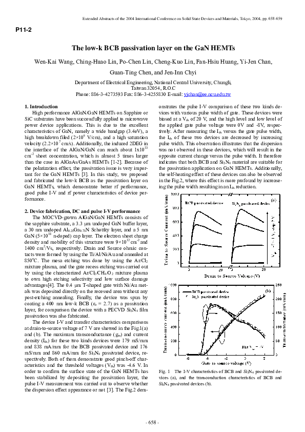 (PDF) The low-k BCB passivation layer on the GaN HEMTs