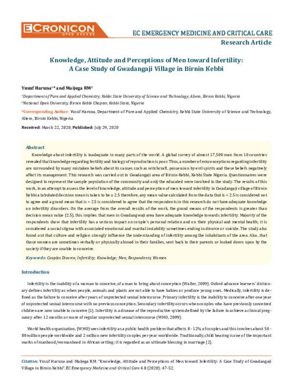 (PDF) Knowledge, Attitude and Perceptions of Men toward Infertility:A Case Study of Gwadangaji ...