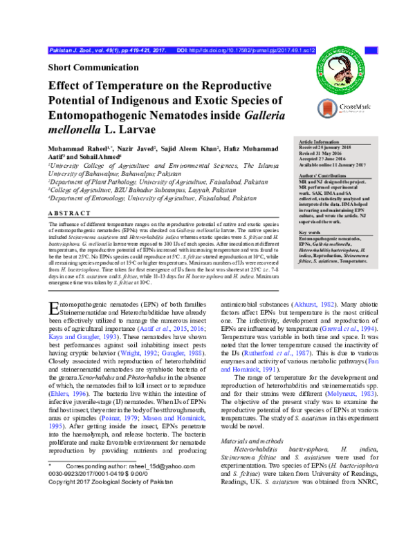 (PDF) Effect of Temperature on the Reproductive Potential of Indigenous ...