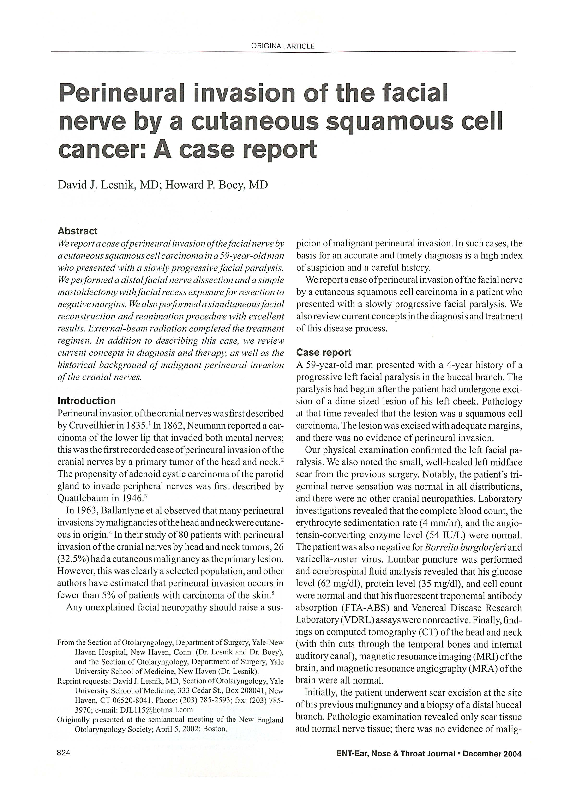 (PDF) Perineural Invasion of the Facial Nerve by a Cutaneous Squamous ...
