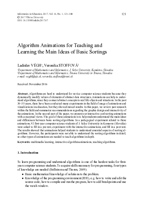 (PDF) Algorithm Animations for Teaching and Learning the Main Ideas of ...