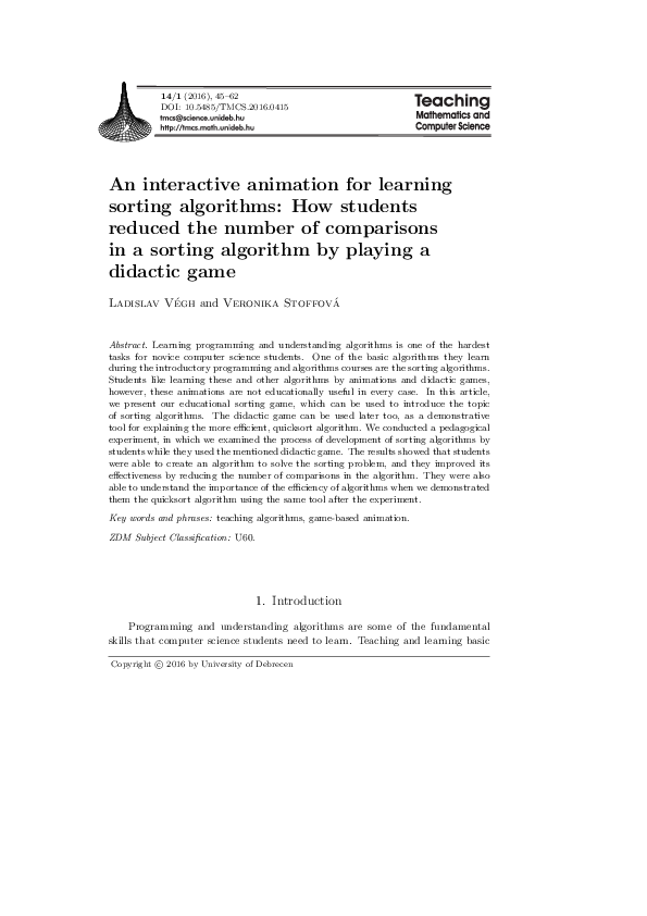 (PDF) An interactive animation for learning sorting algorithms: How ...
