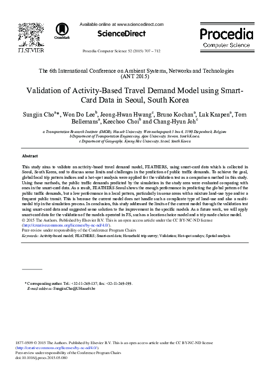 (PDF) Validation of Activity-based Travel Demand Model using Smart-card Data in Seoul, South Korea