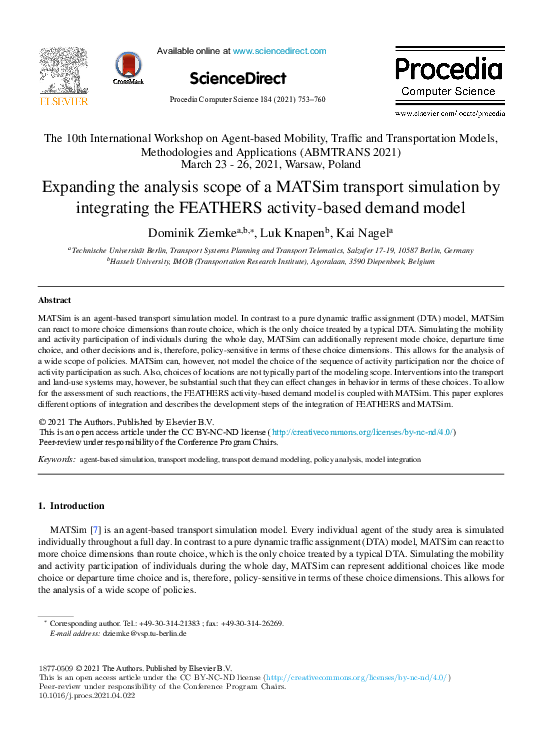 (PDF) Expanding the analysis scope of a MATSim transport simulation by ...