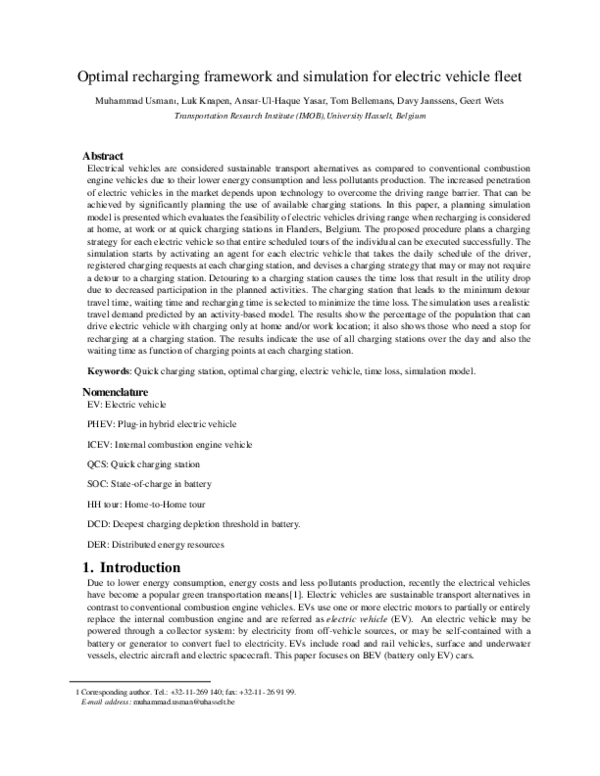 (PDF) Optimal recharging framework and simulation for electric vehicle ...