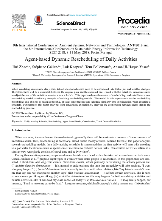 (PDF) Agent-based Dynamic Rescheduling of Daily Activities | luk knapen - Academia.edu