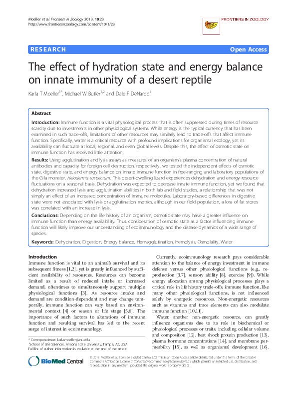 (PDF) The effect of hydration state and energy balance on innate ...