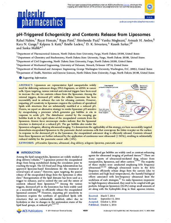 (PDF) pH-Triggered Echogenicity and Contents Release from Liposomes ...