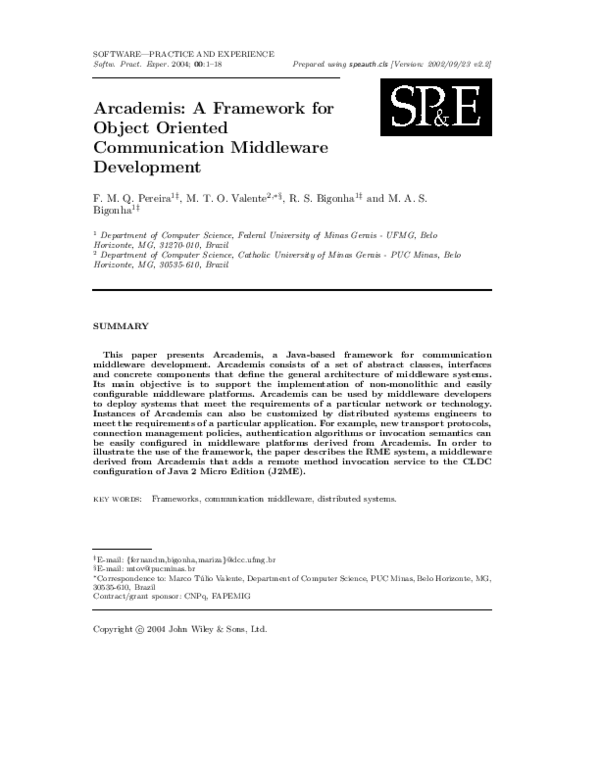 (PDF) Arcademis: a framework for object-oriented communication middleware development