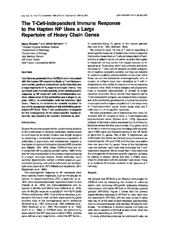 (PDF) The T-cell-independent immune response to the hapten NP uses a ...