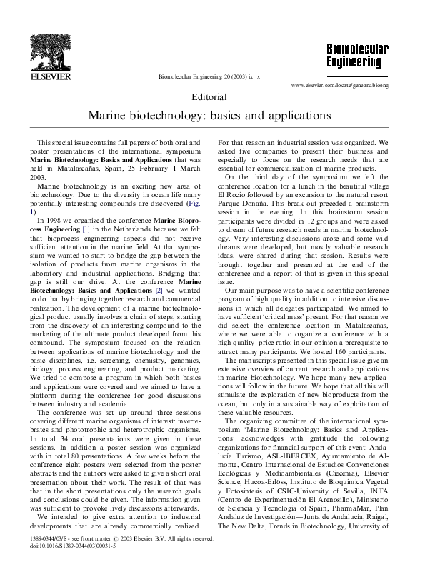 (PDF) Marine Biotechnology: Basics and Applications