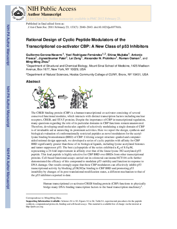 (PDF) Rational Design of Cyclic Peptide Modulators of the ...