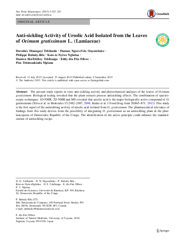 (PDF) Anti-sickling Activity of Ursolic Acid Isolated from the Leaves ...