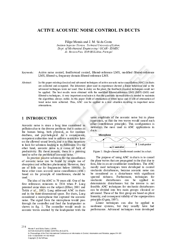 (PDF) Active Acoustic Noise Control in Ducts