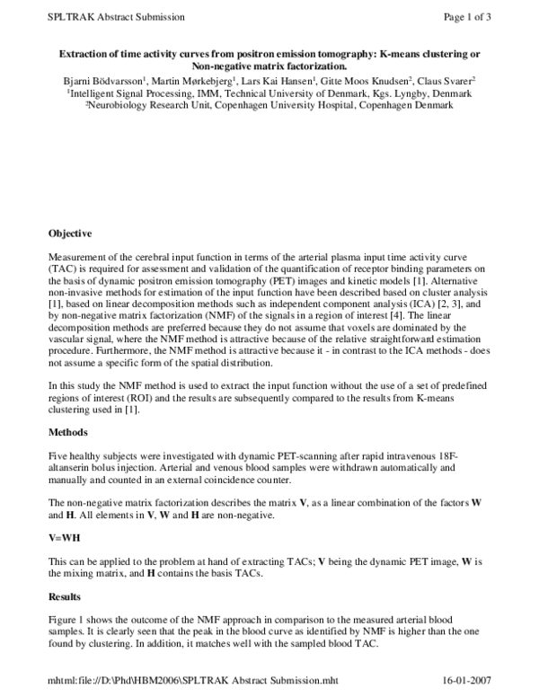 (PDF) Extraction of time activity curves from positron emission tomography: K-means clustering ...