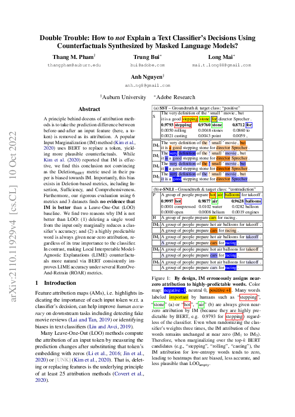 (PDF) Double Trouble: How to not explain a text classifier's decisions using counterfactuals ...