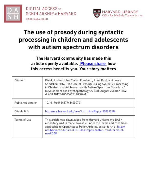 (PDF) The use of prosody during syntactic processing in children and ...