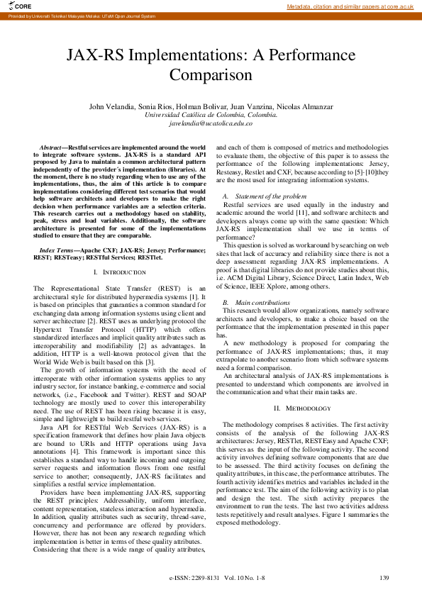 (PDF) JAX-RS Implementations: A Performance Comparison | Sonia Rios ... (PDF) JAX-RS Implementations: A Performance Comparison | Sonia Rios ...