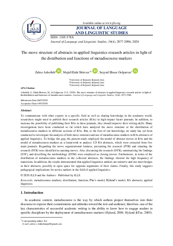 (PDF) The move structure of abstracts in applied linguistics research ...