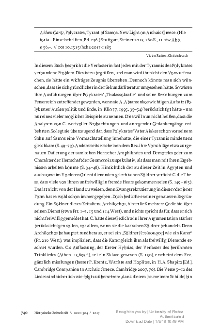 (PDF) Aideen Carty, Polycrates, Tyrant of Samos. New Light on Archaic ...