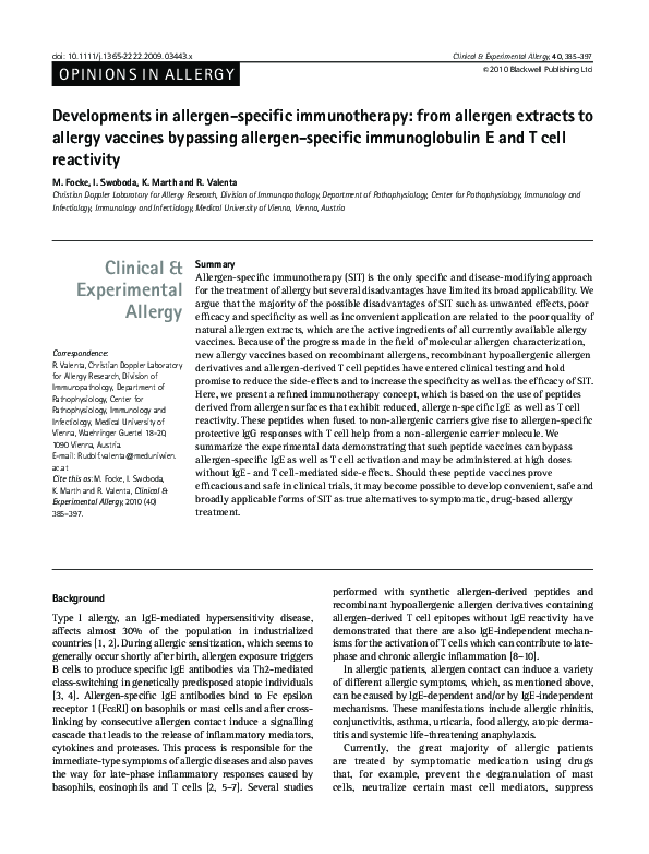 (PDF) Developments in allergen‐specific immunotherapy: from allergen ...