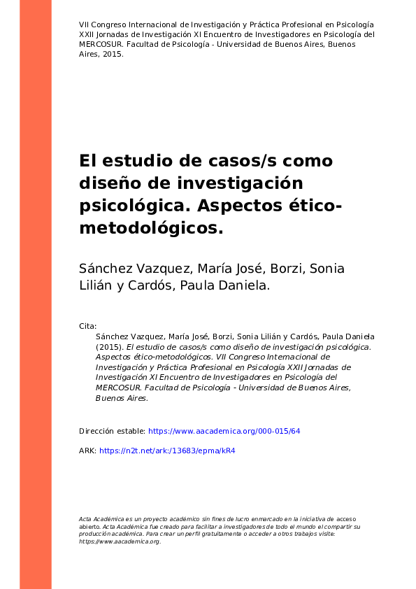 (PDF) El Estudio De Casos/S Como Diseño De Investigación Psicológica. Aspectos Ético-Metodológicos