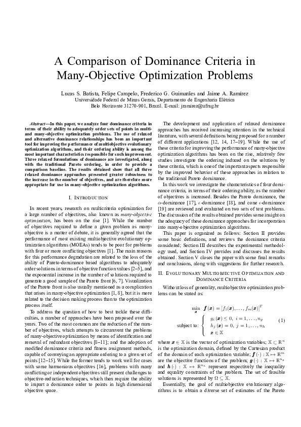 (PDF) Evaluating Dominance Criteria in Many-Objective Optimization