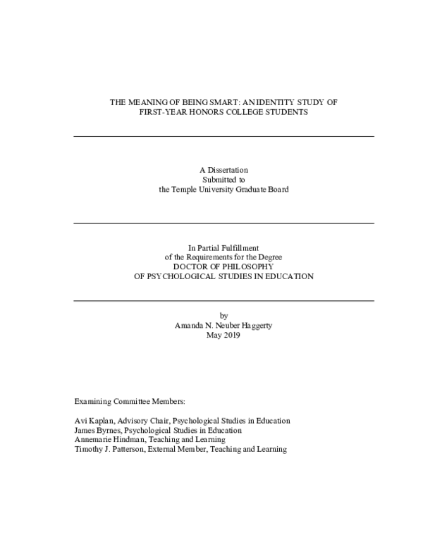 (PDF) The Meaning of Being Smart: An Identity Study of First-Year ...