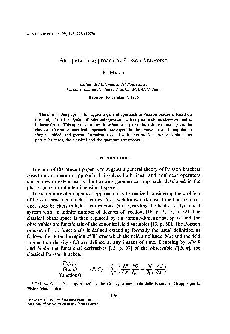 (PDF) A General Operator Approach to Poisson Brackets