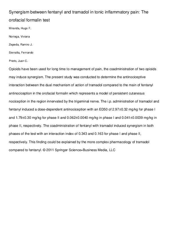 (PDF) Synergism Between Fentanyl and Tramadol in Tonic Inflammatory ...