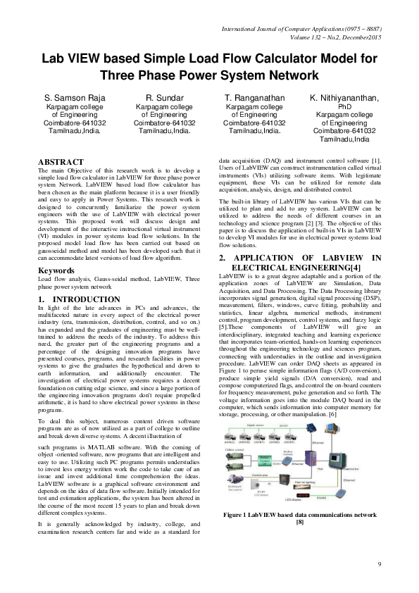 (PDF) Lab VIEW based Simple Load Flow Calculator Model for Three Phase ...