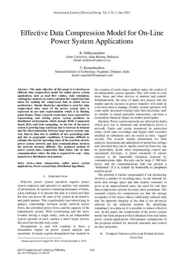 (PDF) Effective Data Compression Model for On-Line Power System ...