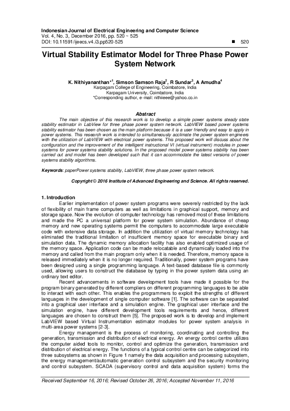 (PDF) Virtual Stability Estimator Model for Three Phase Power System ...
