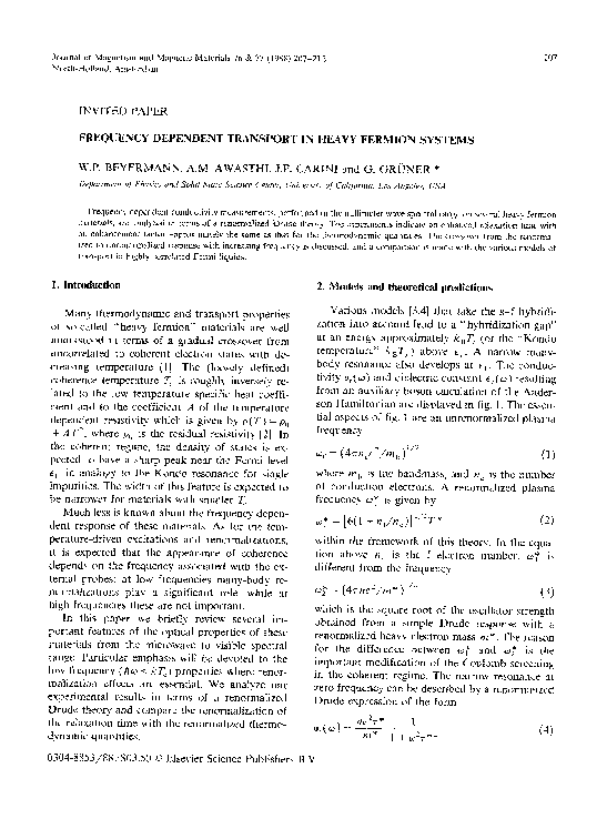 (PDF) Frequency dependent transport in heavy fermion systems | W ...