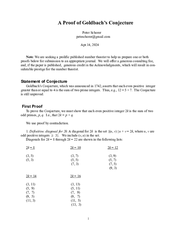 (PDF) A Proof of Goldbach's Conjecture