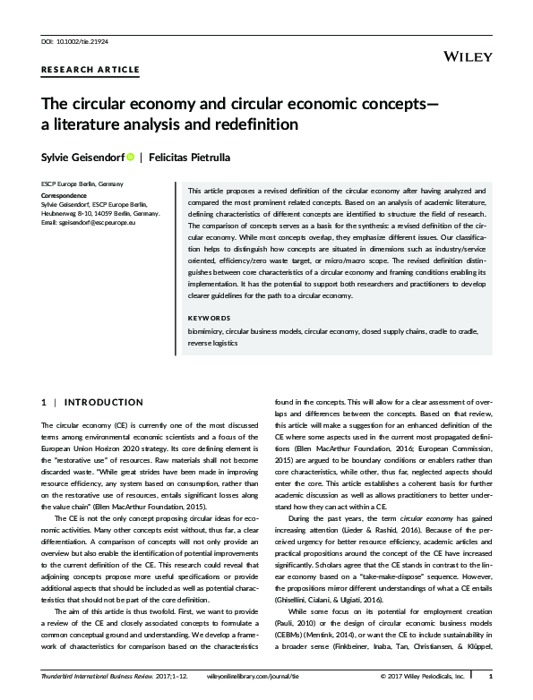 (PDF) The circular economy and circular economic concepts—a literature ...