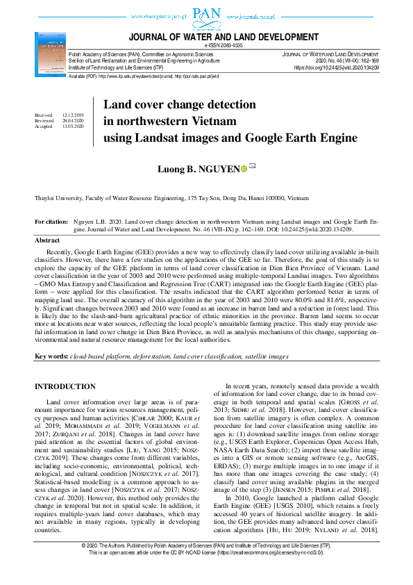 (PDF) Land cover change detection in northwestern Vietnam using Landsat images and Google Earth ...