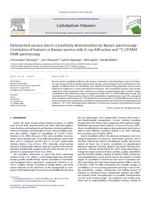 (PDF) Debranched cassava starch crystallinity determination by Raman ...