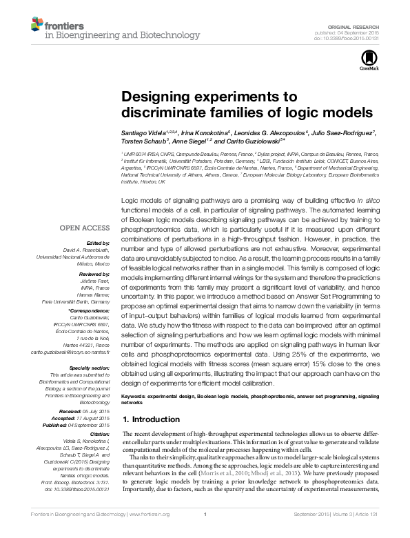 (PDF) Designing Experiments to Discriminate Families of Logic Models