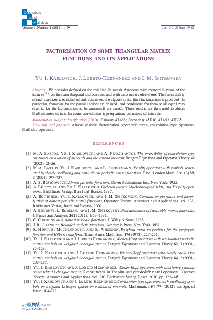 (PDF) Factorization of some triangular matrix functions and its applications | Ilya Spitkovsky ...