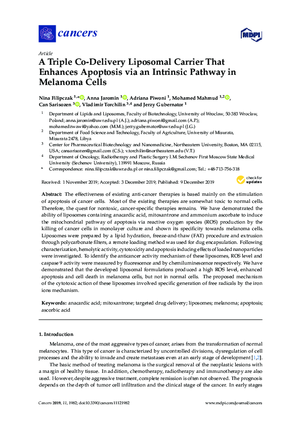 (PDF) A Triple Co-Delivery Liposomal Carrier That Enhances Apoptosis ...