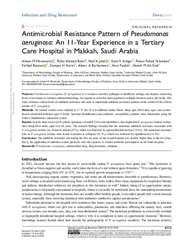 (PDF) Antimicrobial Resistance Pattern of Pseudomonas aeruginosa: An 11-Year Experience in a ...